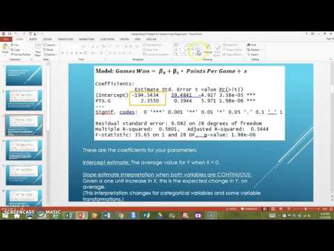 Interpreting R Output For Simple Linear Regression Part 1