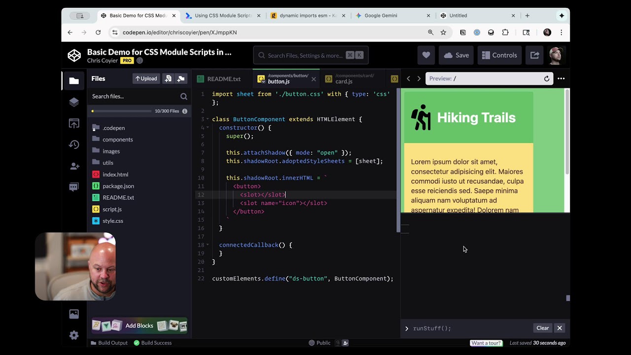 Cleaning Up Simple Web Component Example (featuring CSS module scripts)