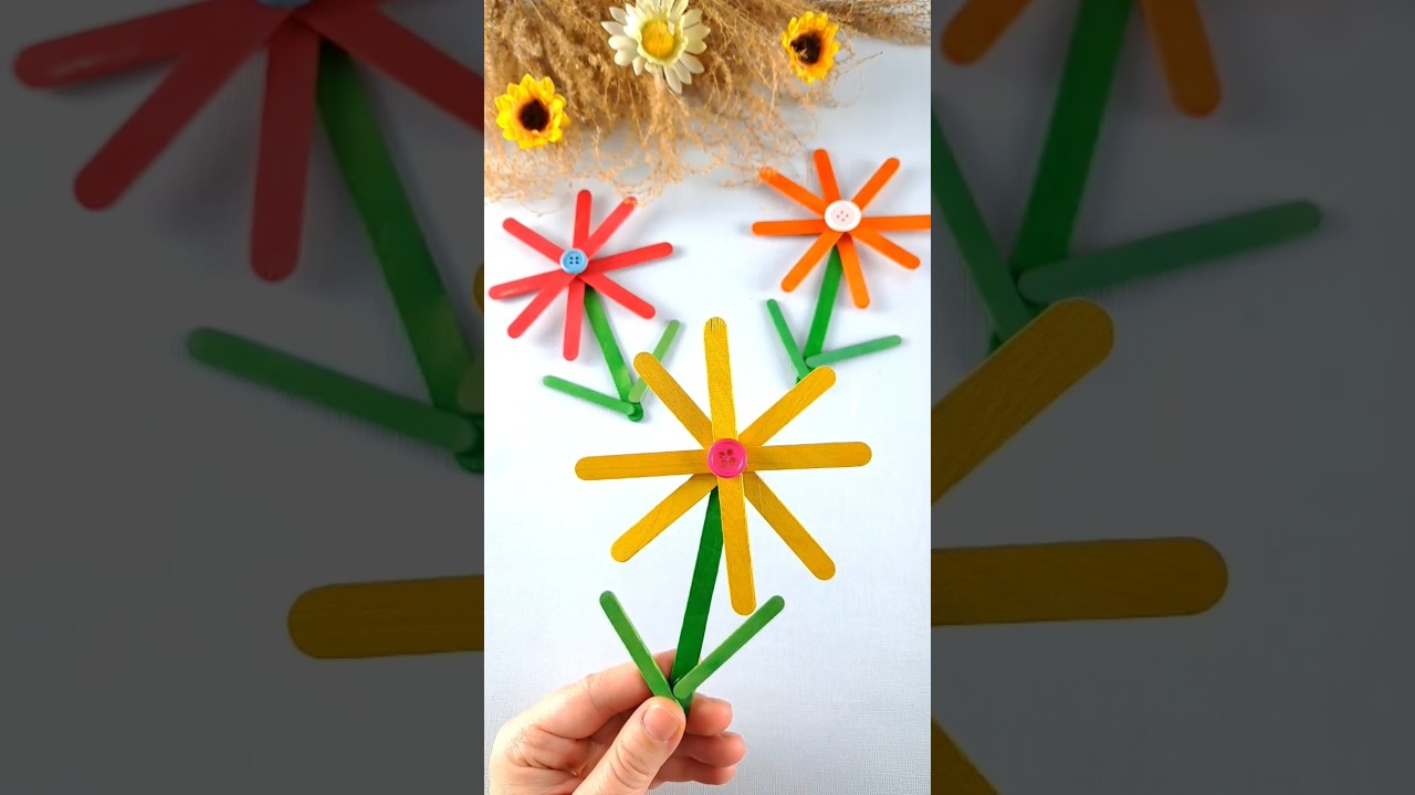 Awesome Popsicle Stick Craft for Preschoolers & Kids of all Ages - FLOWERS 💐 #diy #flowers #popsicle