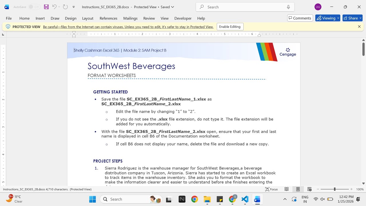 Shelly Cashman Excel 365 | Module 2: SAM Project B SouthWest Beverages