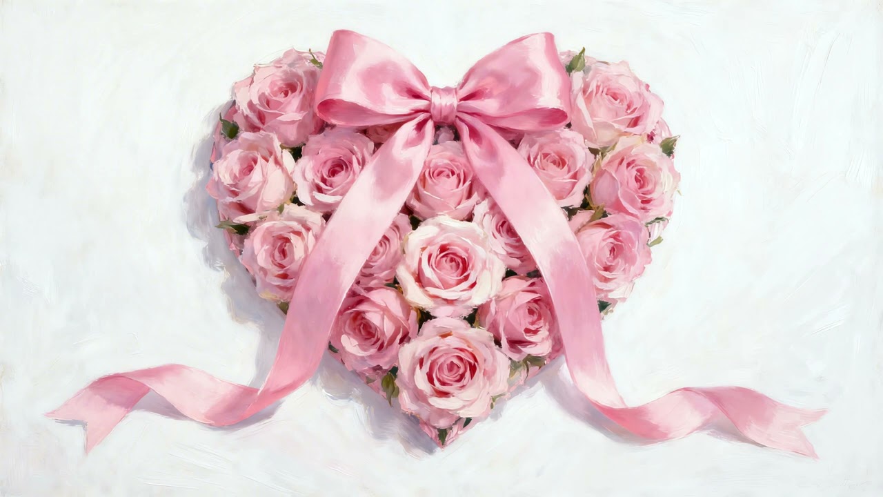 Coquette pink rose heart & pink bow aesthetic wallpaper ♡ girly romantic Valentine’s Day background