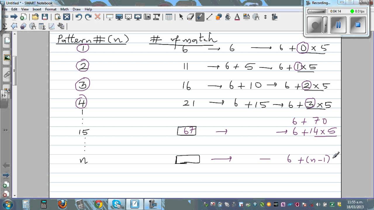 Finding the matchstick and total number of matchstick in a lizard pattern
