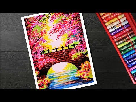 How to draw spring season landscape scenery drawing step by step with ...