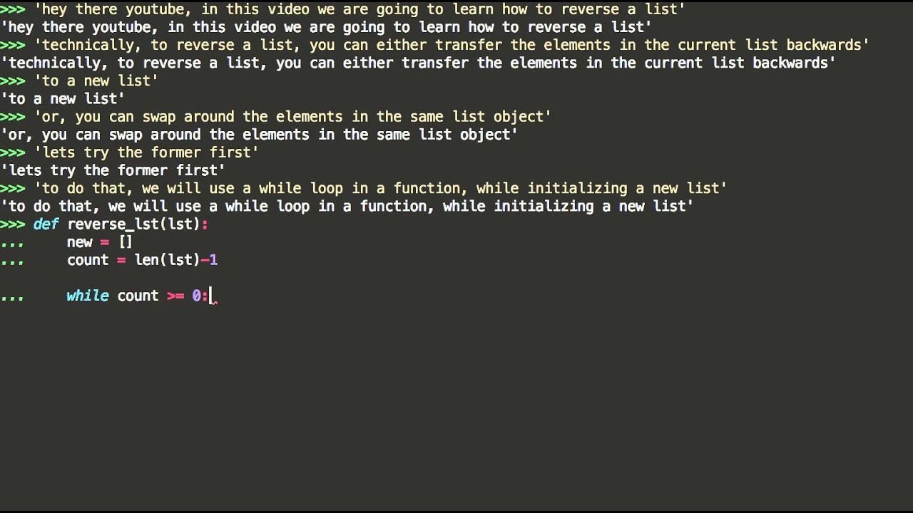Reversing a List in Python with a while loop