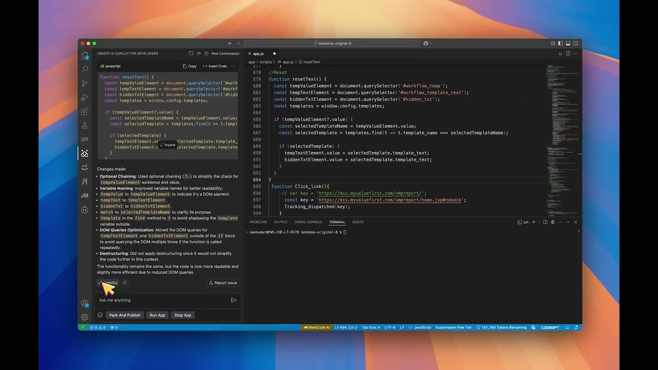 Freddy Code refinement actions improved workflow