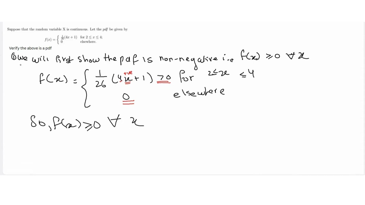 Verifying PDF of a Continuous Random Variable | Practice Question 2