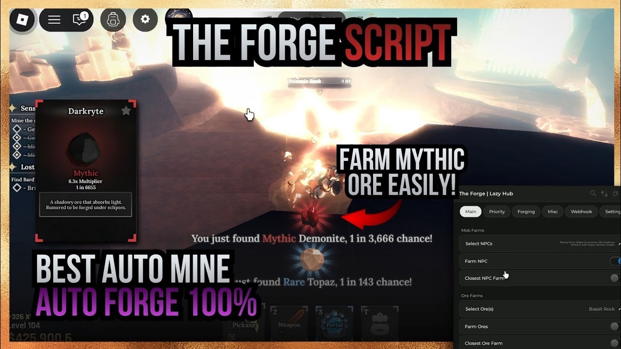 [KEYLESS] THE FORGE SCRIPT - Best Auto Mine | Auto Forge 100% | Auto Farm Mob & Much More Feature!