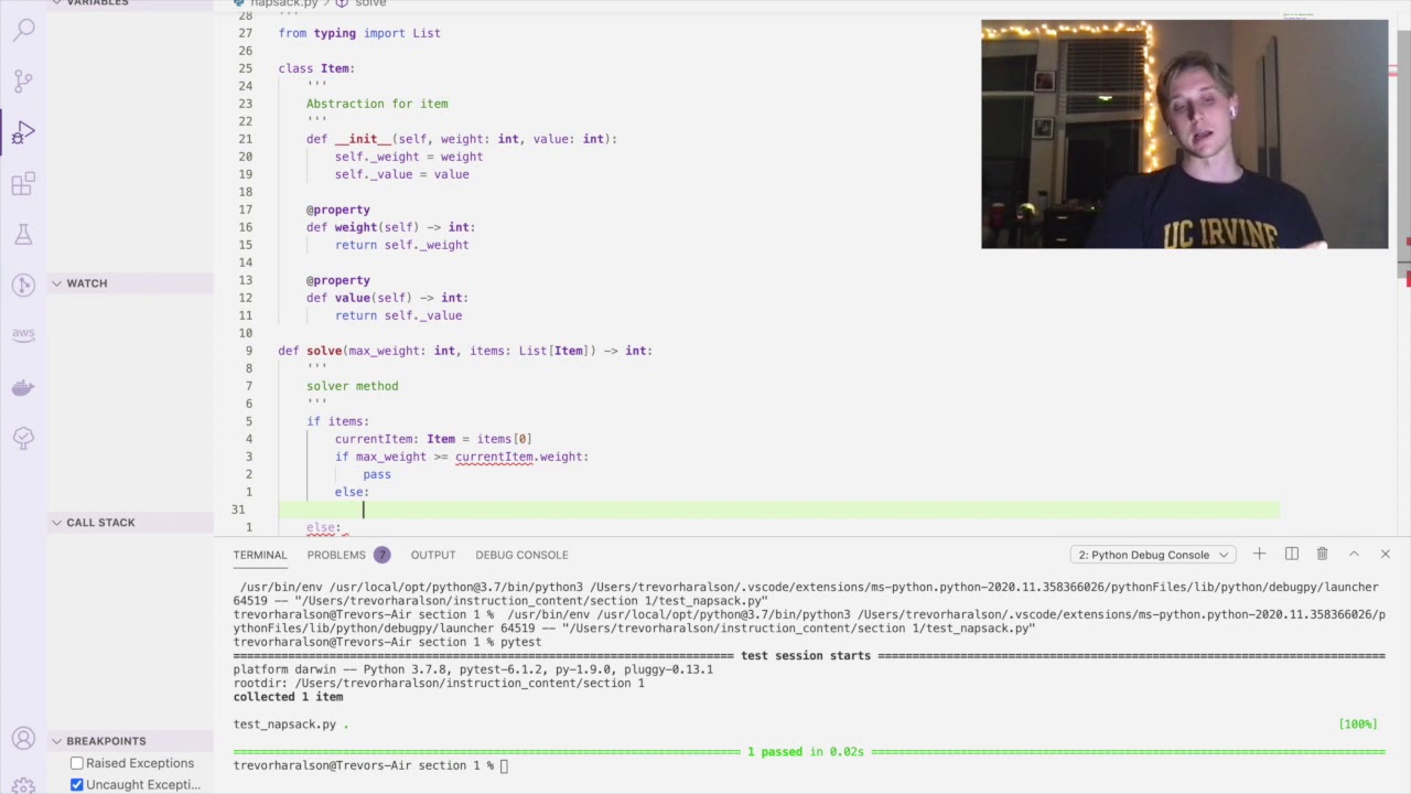 Napsack Problem Recursive Solution Python