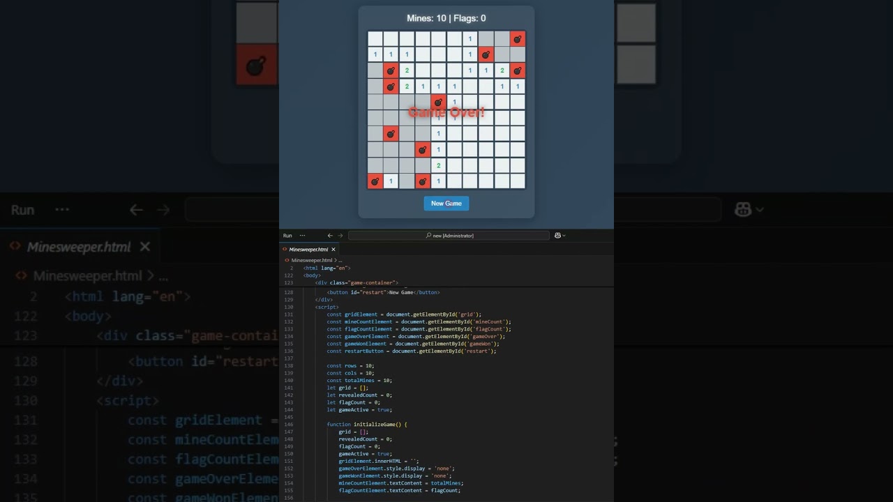 💣 Minesweeper Game with CSS & JavaScript | Classic Logic, Modern Look 🎯 #syntaxsorcery
