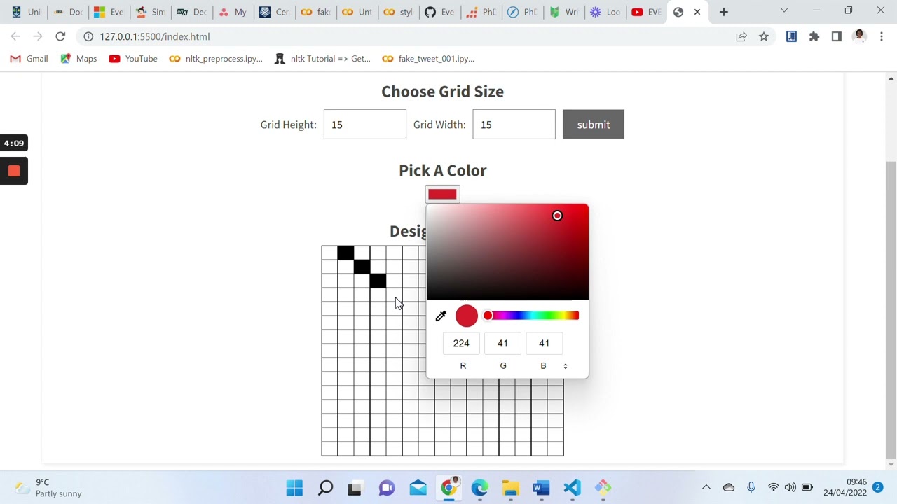 Pixel Art Maker using HTML, CSS and Javascript