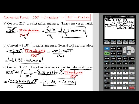 Convert 220 Degrees to Exact Radians & Convert -85.04 Degrees & 325 Degrees 41 Minutes to Radians