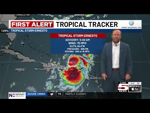 VIDEO: Tropical Storm Ernesto edging toward hurricane strength early Wednesday morning