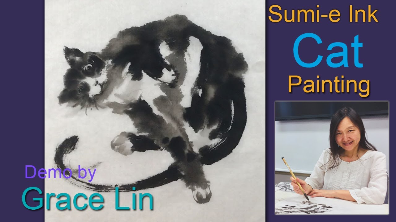 Sumi-e Ink freestyle Cat Painting Demo by Grace Lin | Chinese Brush Painting
