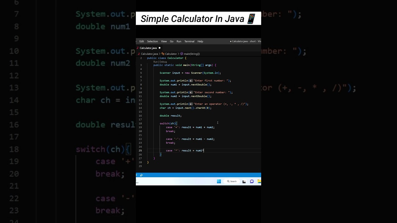 Build Simple Calculator In Java | Learn In 20sec #java #shorts #calculator