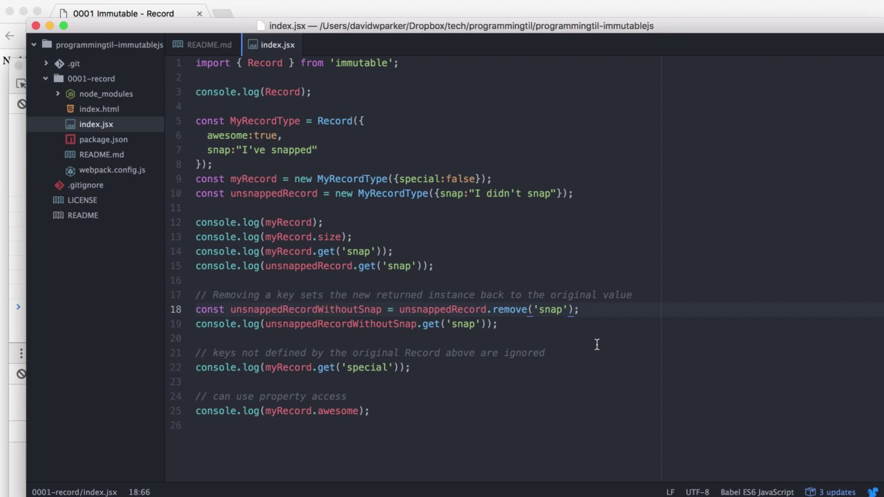 ImmutableJS Record API - ProgrammingTIL immutablejs video tutorial screencast 0001