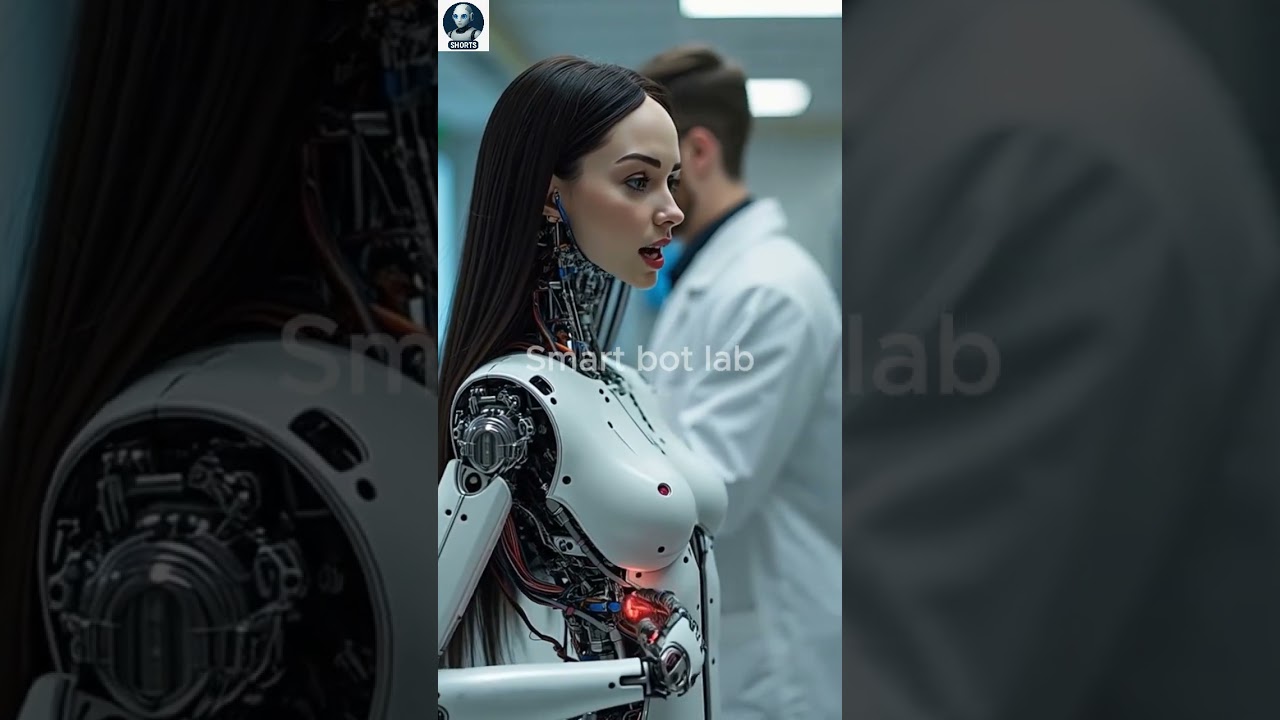 Futuristic Humanoid Robot Undergoing Development by Scientist in High-Tech Lab #ai#technology #robot