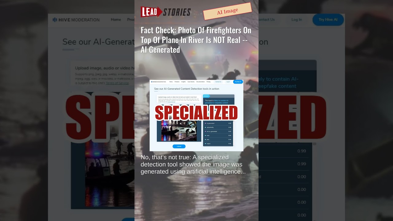 Fact Check: Photo Of Firefighters On Top Of Plane In River Is NOT Real -- AI Generated