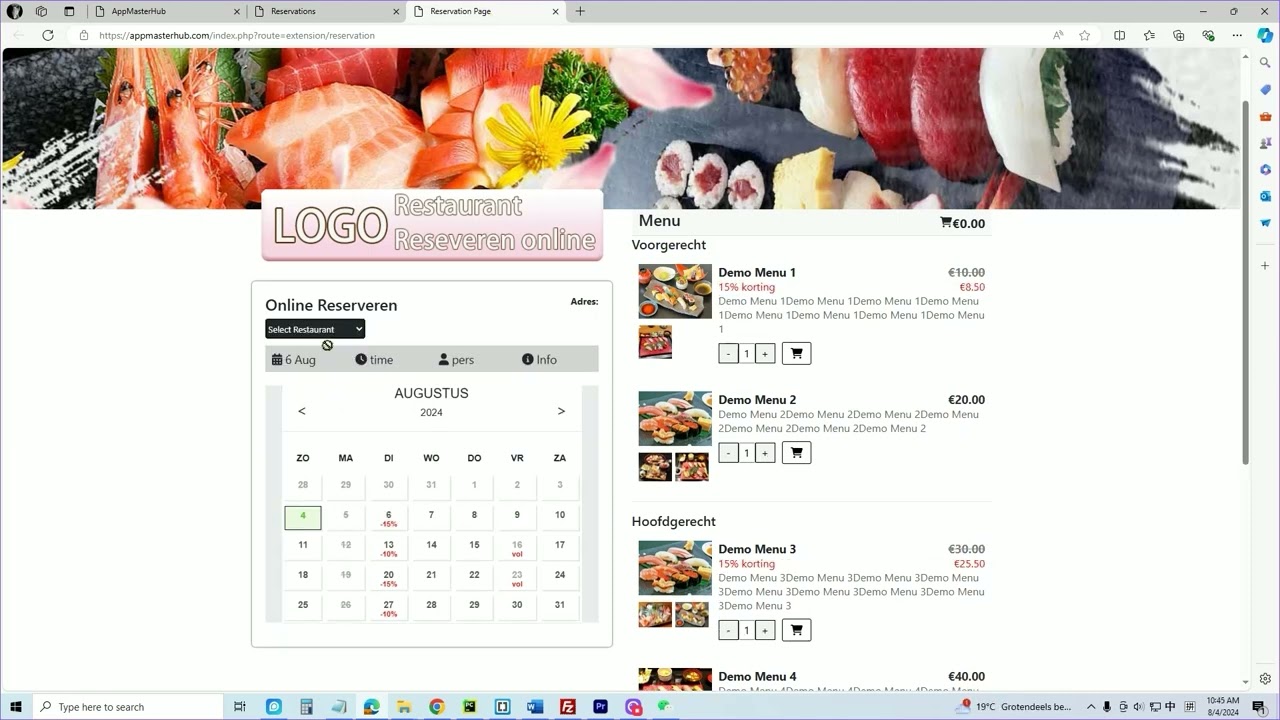 The most comprehensive restaurant reservation system, set options for each day or all days.