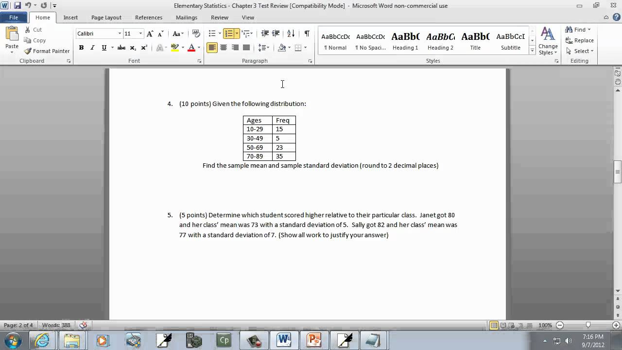 Elementary Statistics - Chapter 3 Test - Problem 4