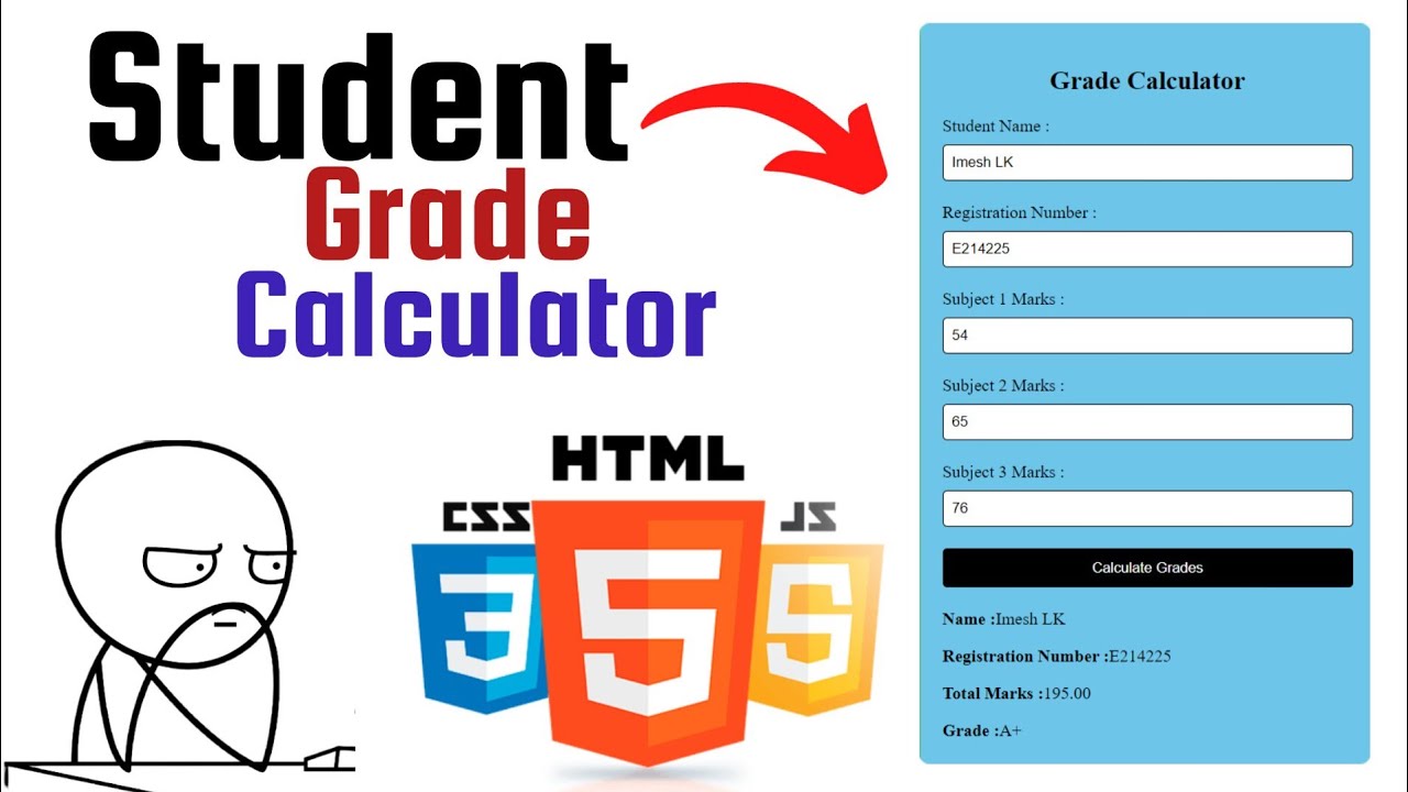 Student Grade Calculator Using Html CSS Javascript | Imesh LK