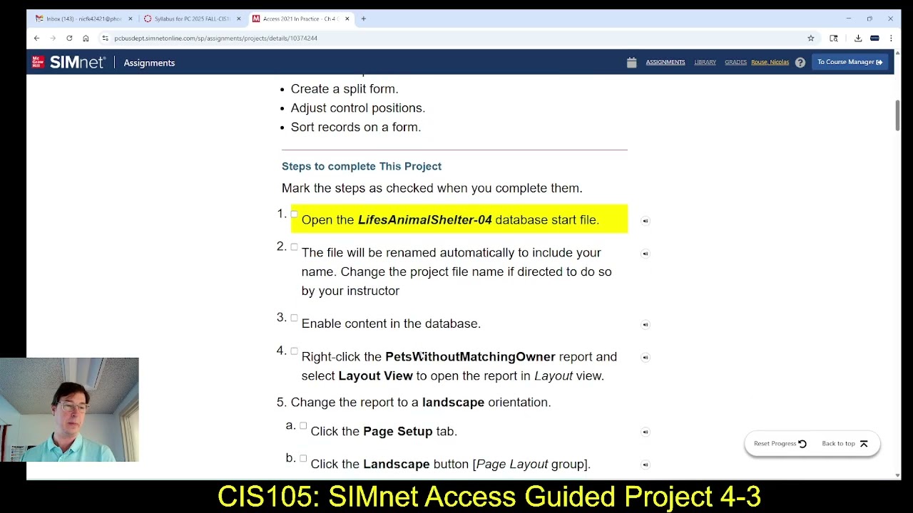 CIS105: 11/20/25: SIMnet Access Guided Project 4-3