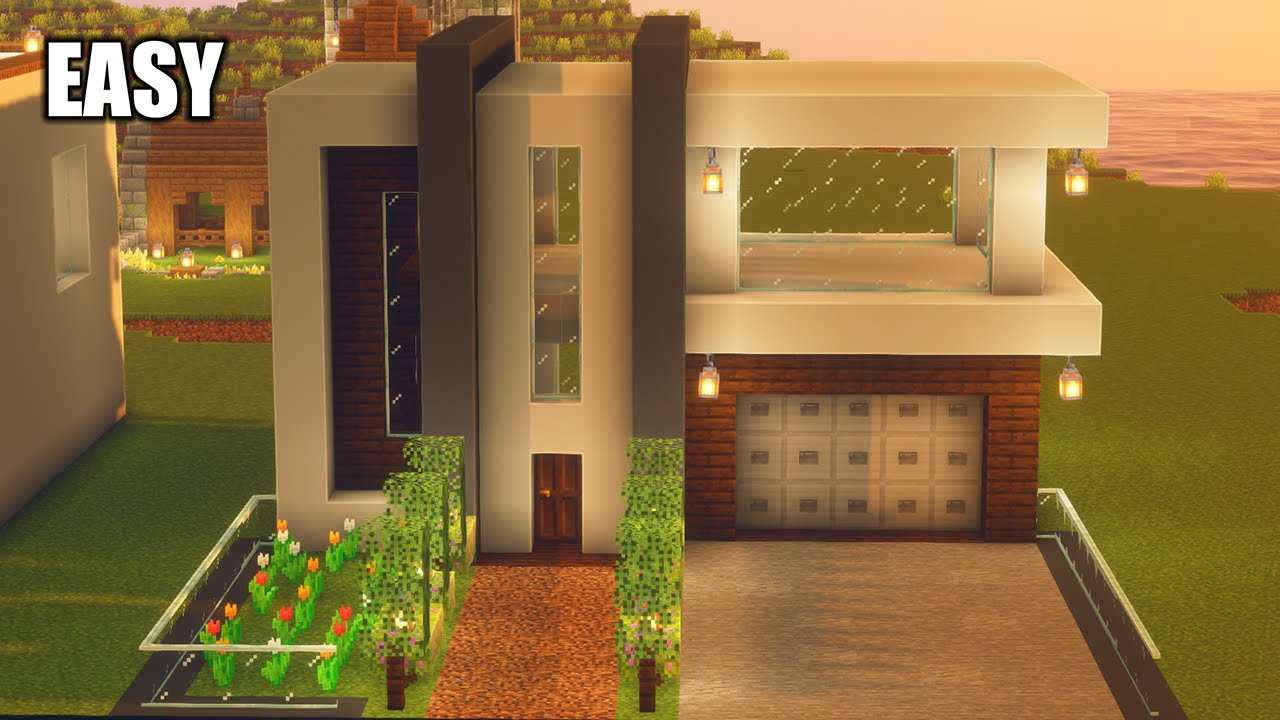 Easy Modern House with Garage | Minecraft Build Tutorial - Minecraft ...