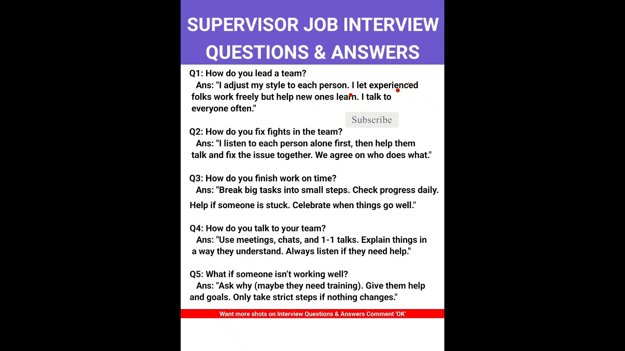 Top 5 Supervisor Job Interview Questions & Answers! (Must Watch)