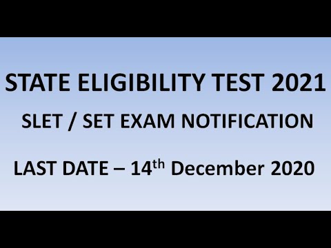 STATE ELIGIBILITY TEST 2021 | SET / SLET | ONLINE APPLICATION LINK OPENED | LAST DATE 14/12/2020