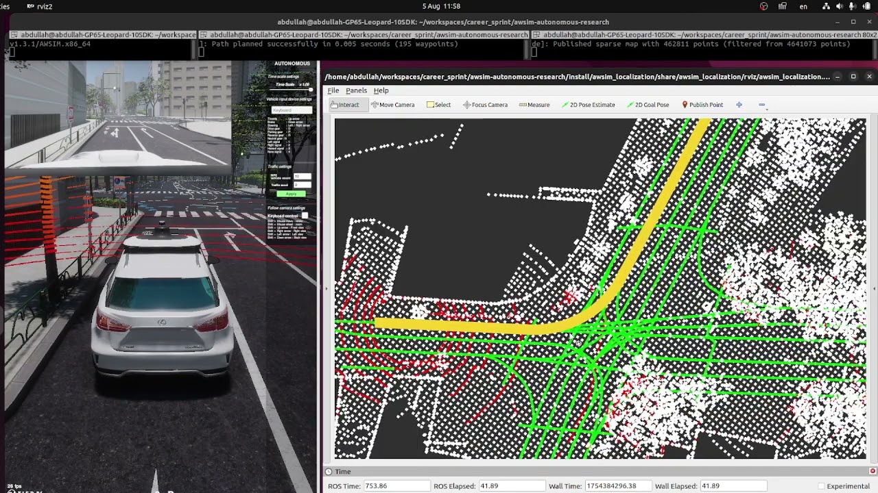 AWSIM Lanelet2 Route Planning - Lane-Following with HD Maps & Traffic Rules
