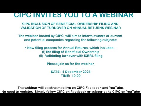 CIPC INCLUSION OF BENEFICAL OWNERSHIP FILING AND VALIDATION OF TURNOVER ON ANNUAL RETURNS WEBINAR