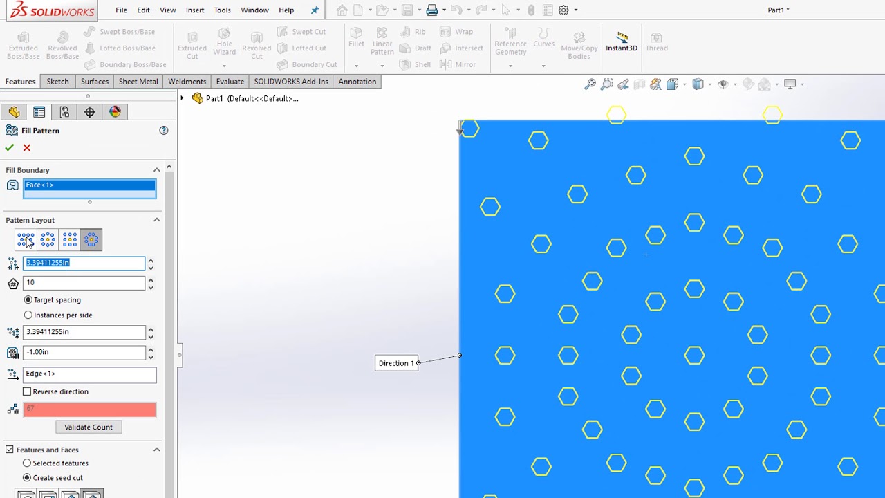 SOLIDWORKS - How to Create a Honeycomb Fill Pattern