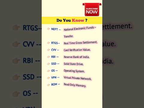 NEFT/RTGS/CVV/RBI/SSD/OS/VPN/ROM Full Form || Important Full Forms