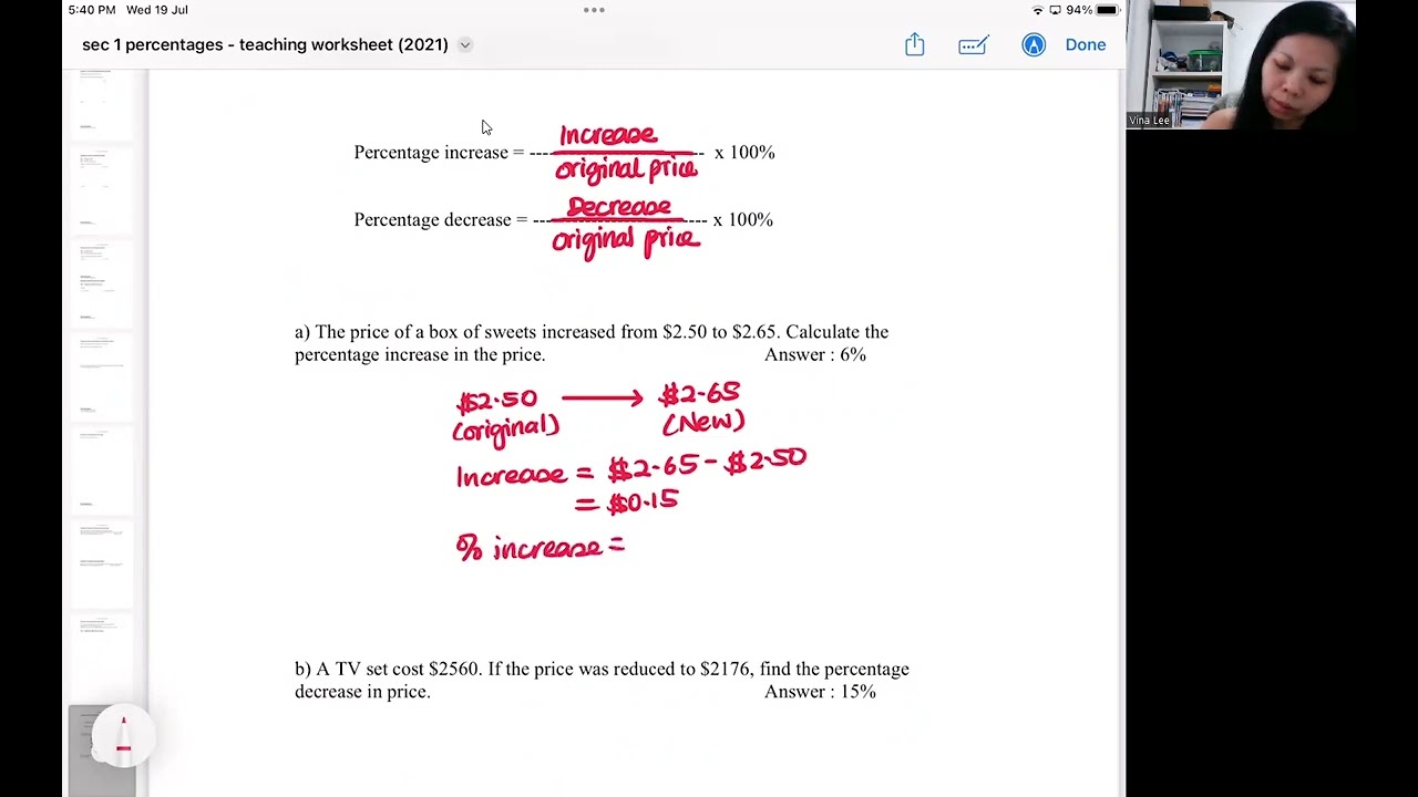 sec 1 percentage example 10 percentage increase and decrease