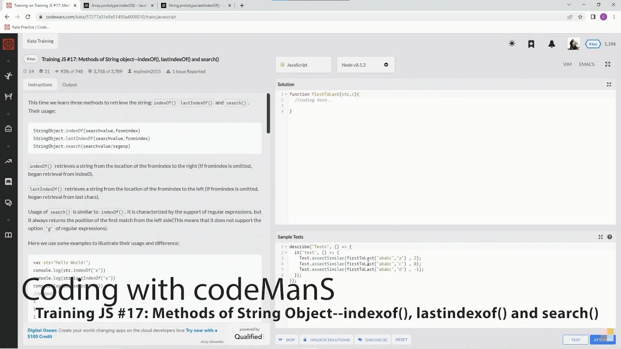Codewars 8 kyu Training JS #17: Methods of String Object JavaScript