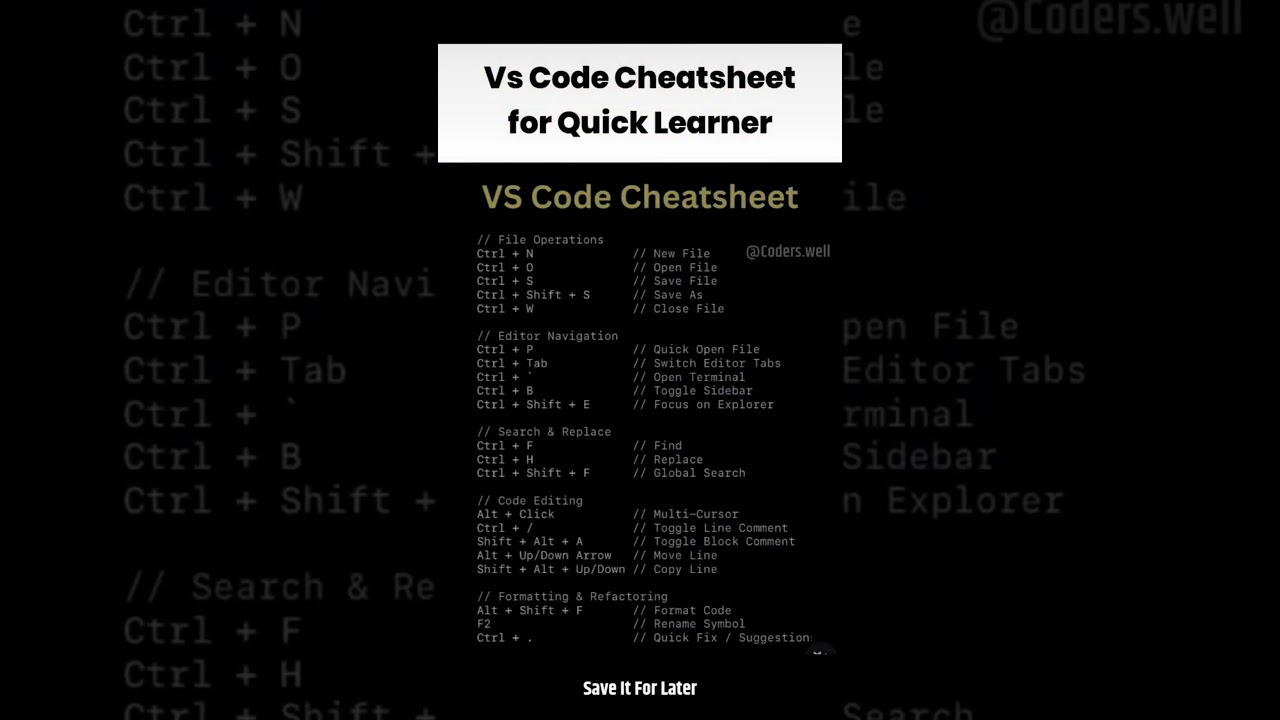 vs code cheat sheet for quick learners #trending #vscode #cheatsheets #fullstackdeveloper #python