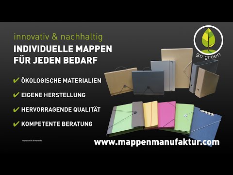 Mappenherstellung ökologisch nachhaltiger Mappen - Video: Einblick in unseren Online Shop, Übersicht