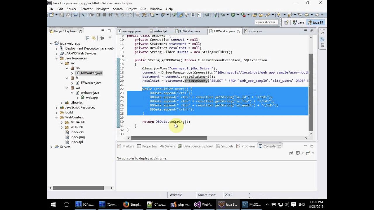 Web Application with Templates in PHP, Java (Servlet), C# (MVC)