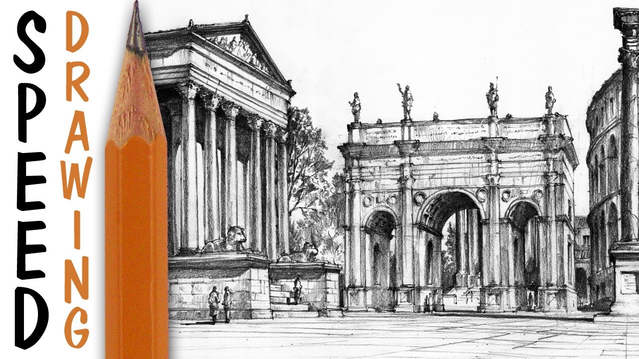 How to draw Ancient Rome forum - time lapse architecture drawing
