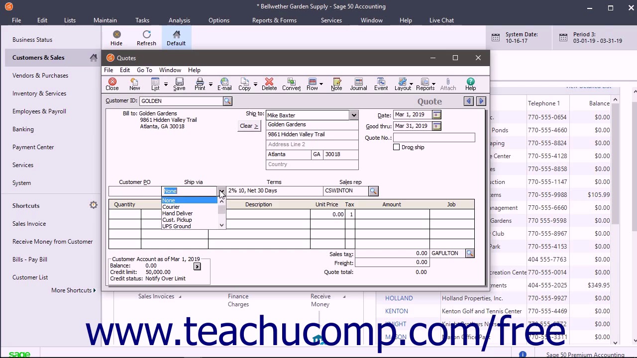 Sage 50 2018 Tutorial Entering Quotes Sage Training