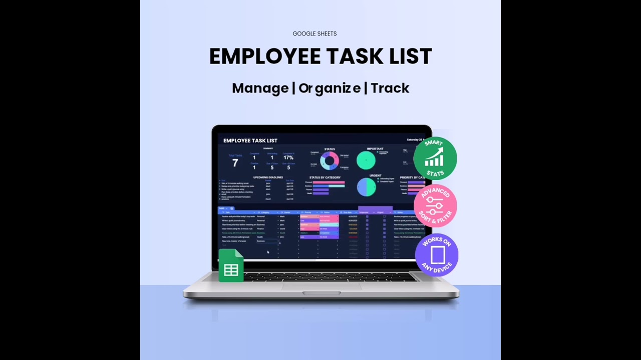 Employee Task List Google Sheet | Organize Team Tasks with Kanban & Priority Filters #google
