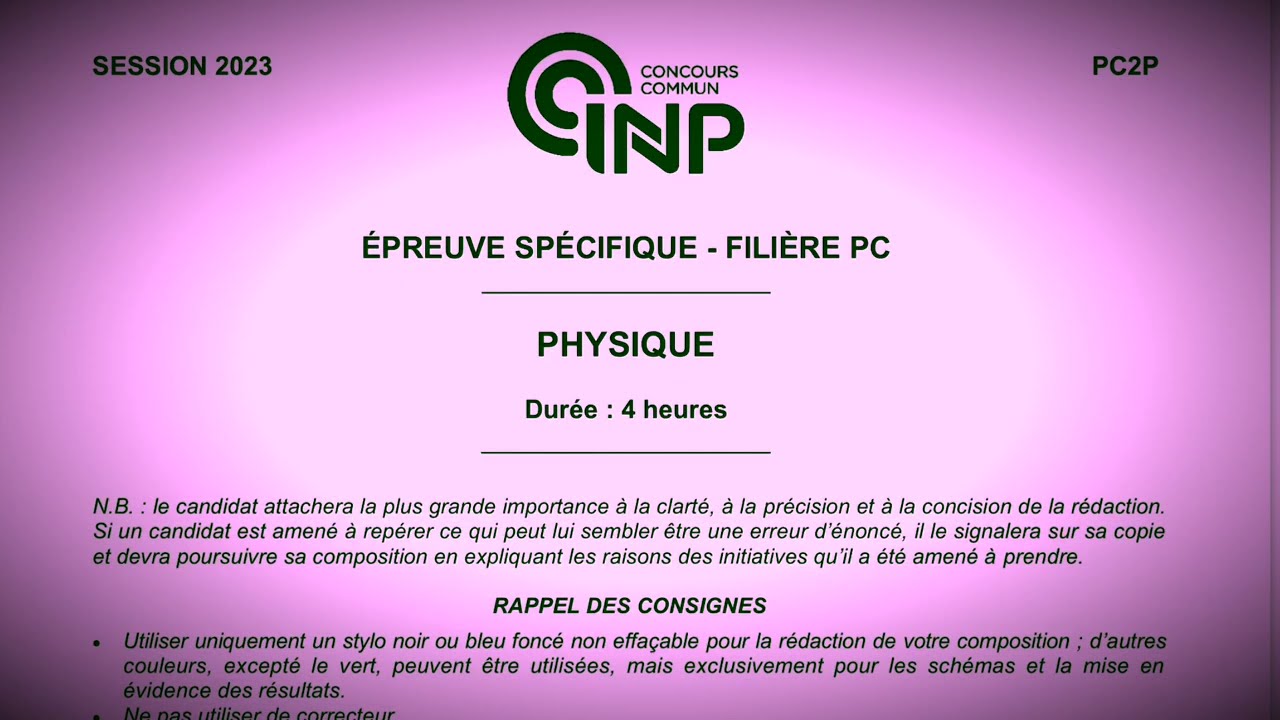 Corrigé Ccinp Physique PC 2023( partie I et II)