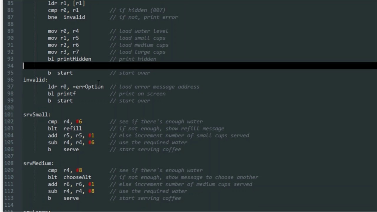 Homework Help with Coffee machine simulator using ARM Assembly