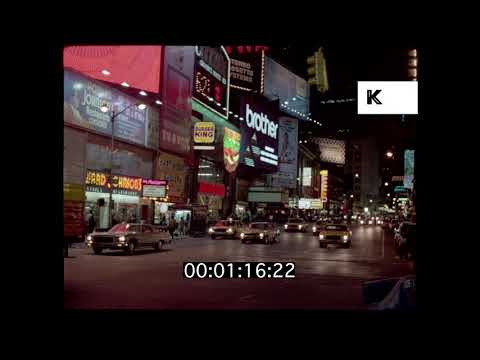 Mid 1980s New York, Times Square at Night, HD from 35mm