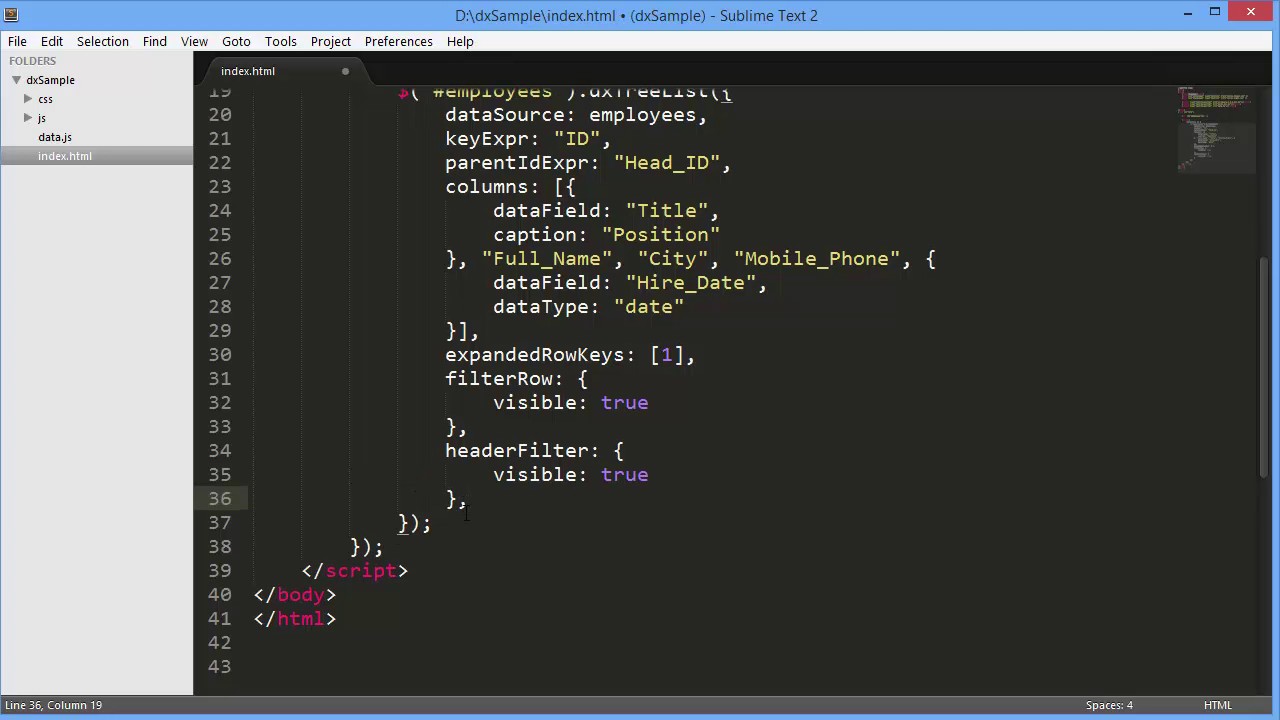 DevExtreme: Filtering with the HTML5 TreeList