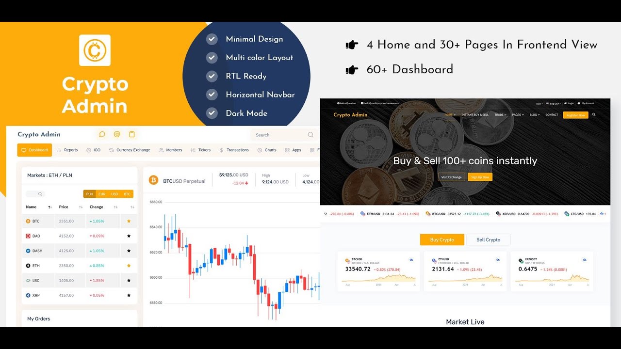 Cryptocurrency Dashboard Template Bootstrap Admin Panel Theme with Light Theme