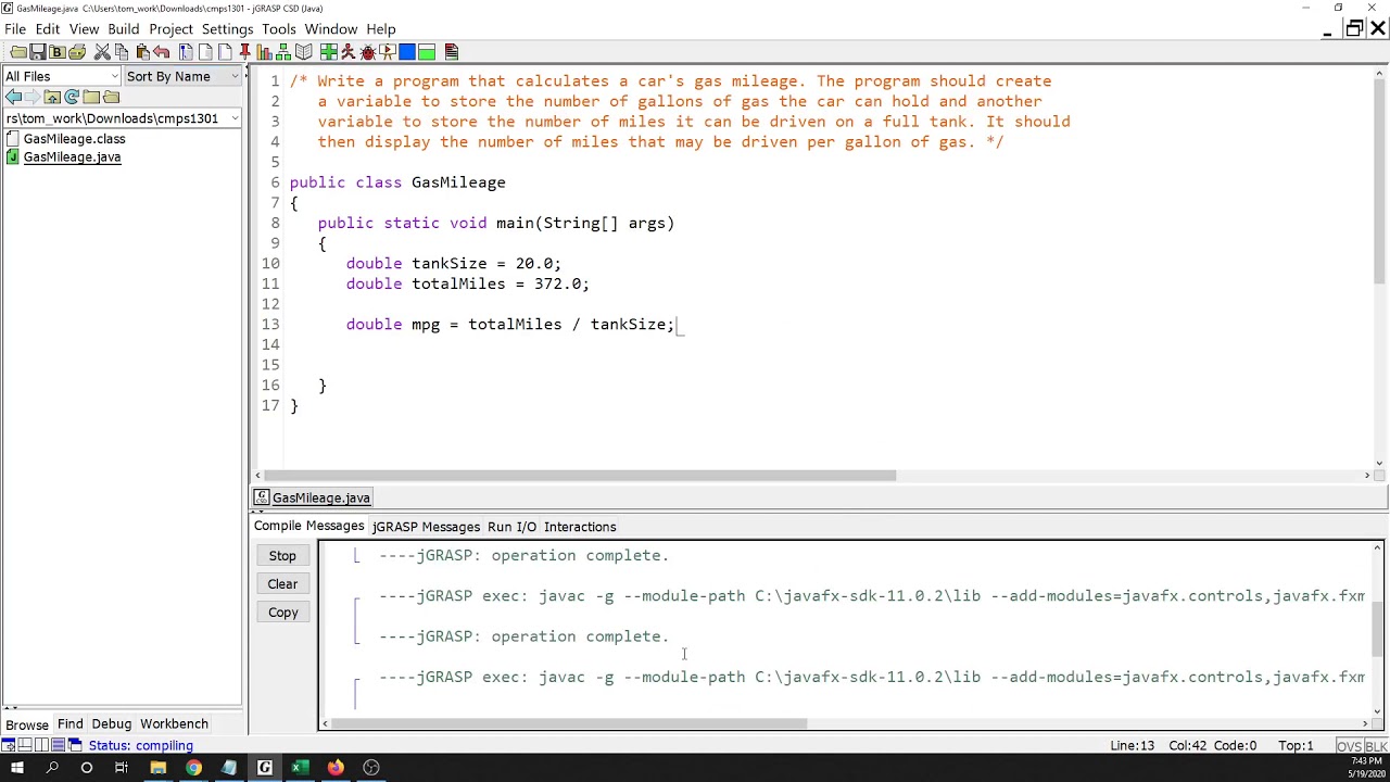 Java Gas Mileage Example