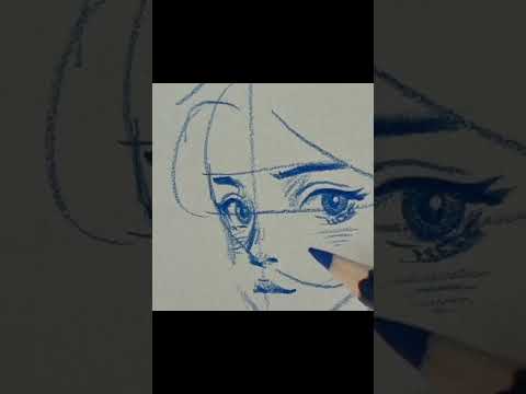 Anime girl drawing using blue colour 💙#art #animeeart #artandcraft