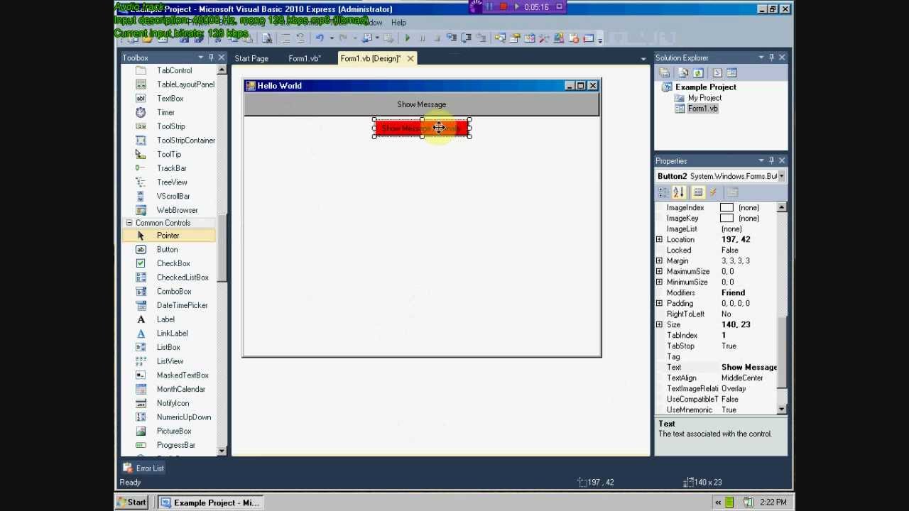 Visual Basic 2010 Lesson 2: Adding Controls and Basic Code