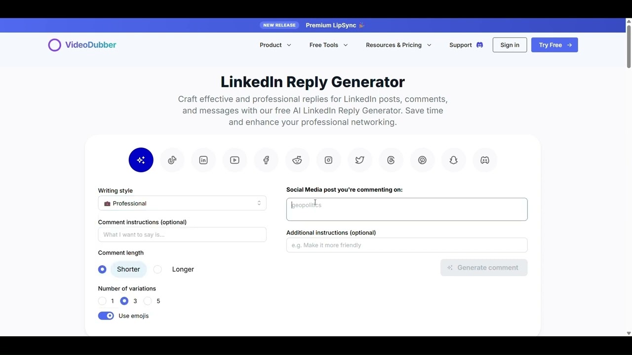 linkedin reply generator | AI-Powered LinkedIn Reply Generator