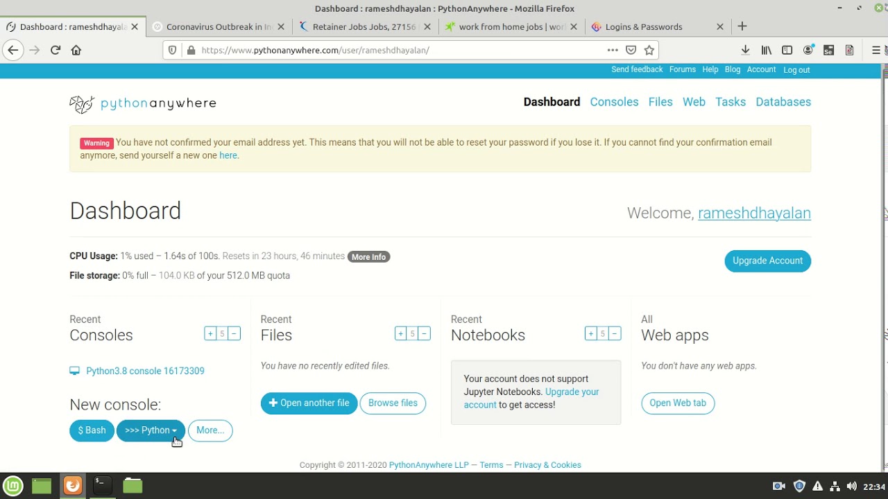Learn python online using Pythonanywhere